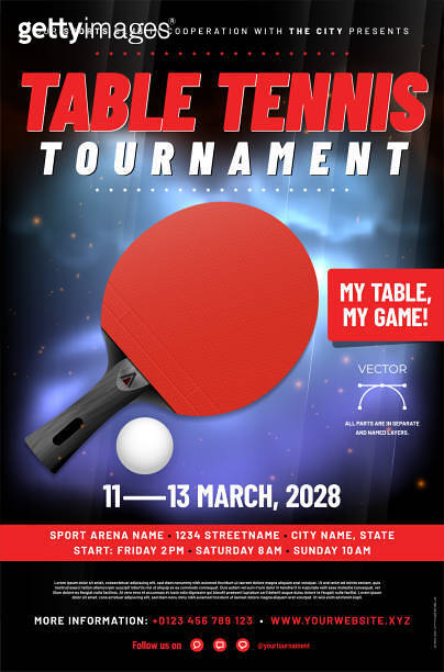 Table tennis tournament poster template with racket, ball and sample ...