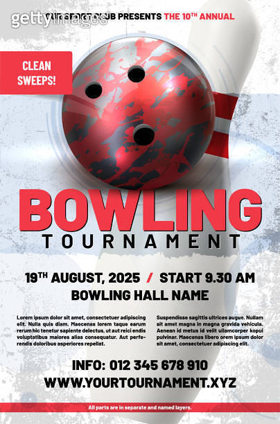 Bowling tournament poster template with ball and sample text ...
