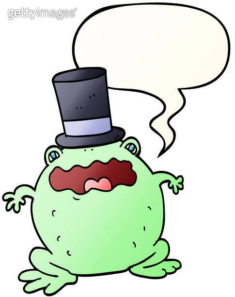 cartoon toad wearing top hat with speech bubble in smooth gradient ...
