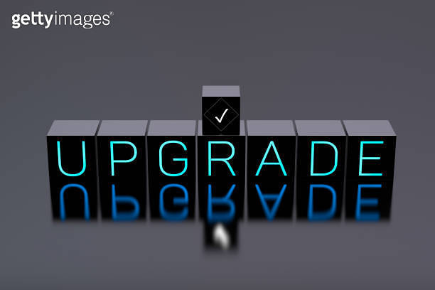 UPGRADE text neon concept with checkmark.Install or update software ...