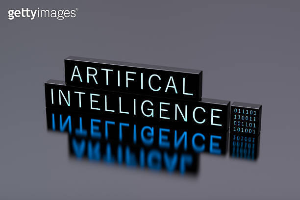 Artificial intelligence text neon concept. AI text words on cubes. 3D ...