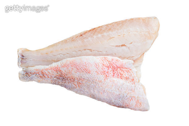 Raw red perch fillet, redfish fish meat. Isolated on white background ...