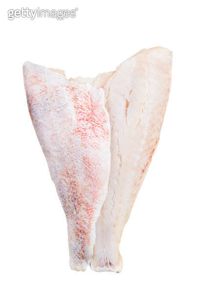 Raw red perch fillet, redfish fish meat. Isolated, white background ...