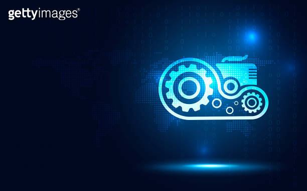 Machine learning on blue abstract background. Technology and artificial ...