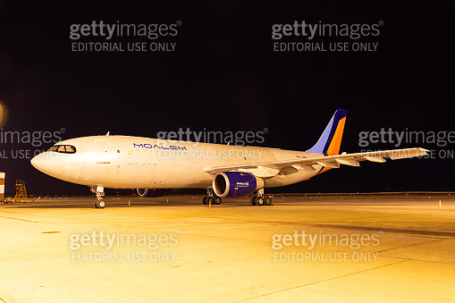 Moalem Aviation Airbus plane at the Manas International Airport ...