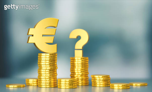 Euro Symbol on coins with question mark 이미지 (1888877465) - 게티이미지뱅크