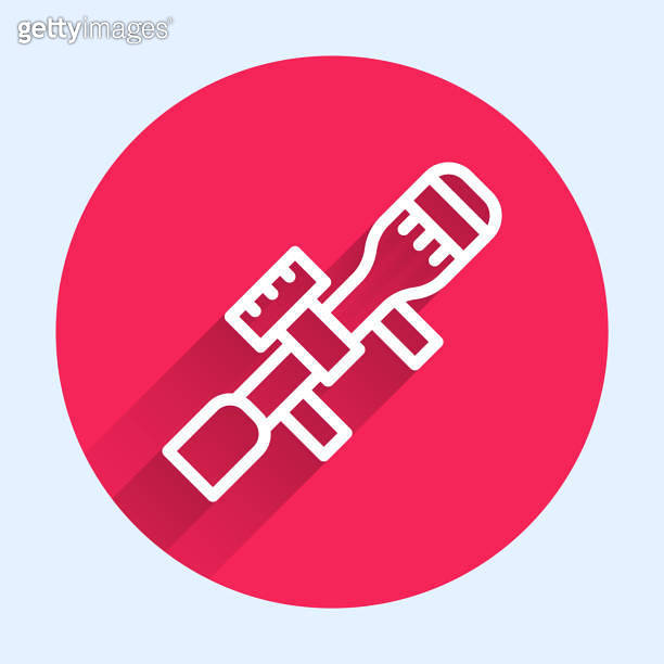 White line Sniper optical sight icon isolated with long shadow. Sniper ...