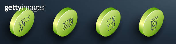 Set Isometric line Scanner scanning bar code, Credit card, Toilet paper ...