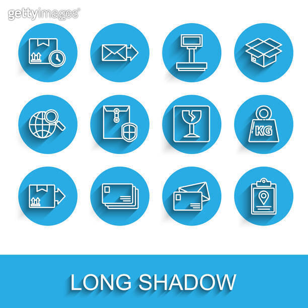 Set line Cardboard box with traffic symbol, Envelope, and fast time, Document tracking marker ...