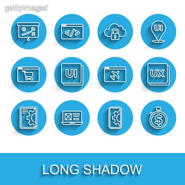 Set line Web development, UI or UX design, Planning strategy concept, Time is money, and Website ...