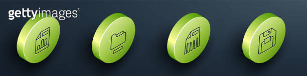 Set Isometric line Document with graph chart, folder, Paper shredder and Floppy disk icon ...