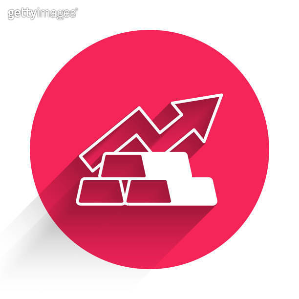White Finance growth chart arrow with gold bars icon isolated with long ...