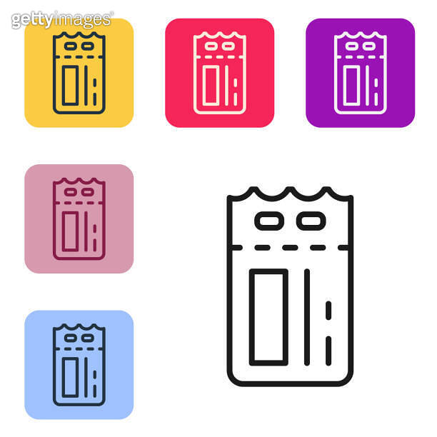 Black line Cinema ticket icon isolated on white background. Set icons ...