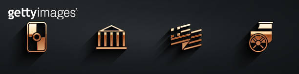Set Greek shield, Parthenon, Greece national flag and Ancient chariot ...