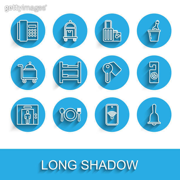 Set line Lift, Plate, fork and knife, Telephone handset, Mobile with wi ...