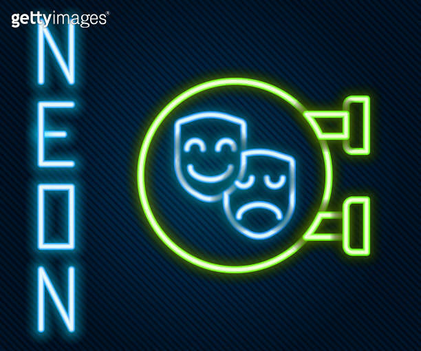 Glowing neon line Comedy and tragedy theatrical masks icon isolated on ...