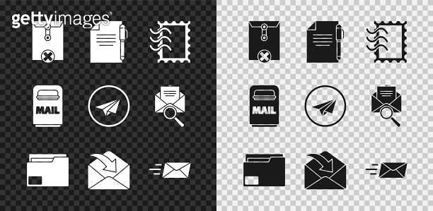 Set Delete envelope, Document and pen, Postal stamp, folder, Envelope, Express, Mail box and ...