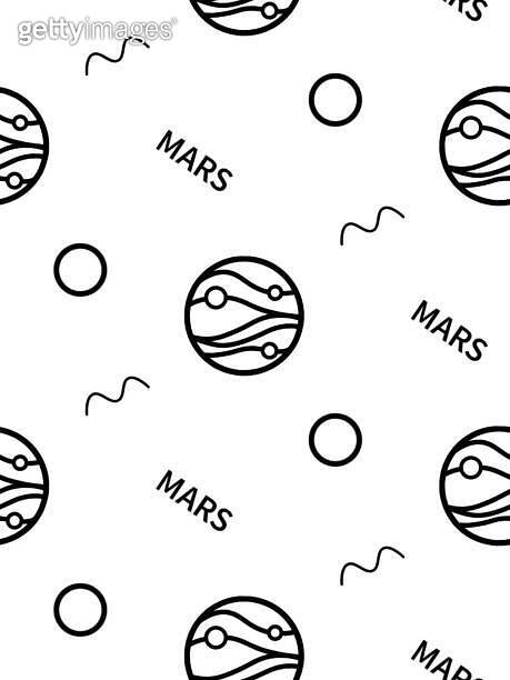 Planet Mars. Stars. Space. Icon. Vector seamless pattern on isolated ...
