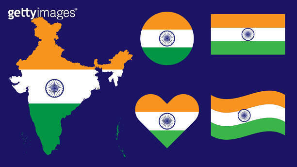 Indian Bharat Flag embedded on Indian map , circle , heart icon , and ...