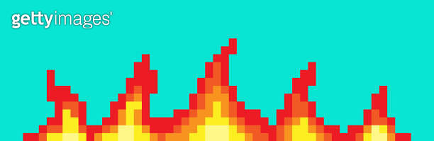 Pixel fire. Art 8 bit fire objects. Game icons set. Comic boom flame ...