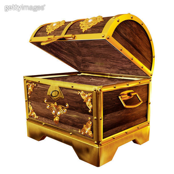 Treasure chest made of gold. Antique chest made of wood and metal ...