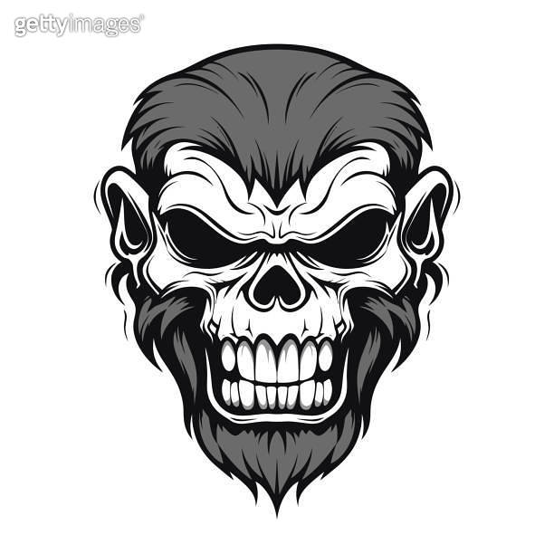 Grinning Skull with beard and hair vector illustration isolated on ...
