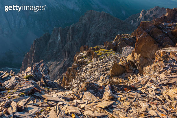 Awesome mountain view from cliff at very high altitude. Scenic ...