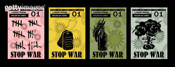 Anti-nuclear war propaganda poster. No to War, Stop War. Set of vector ...