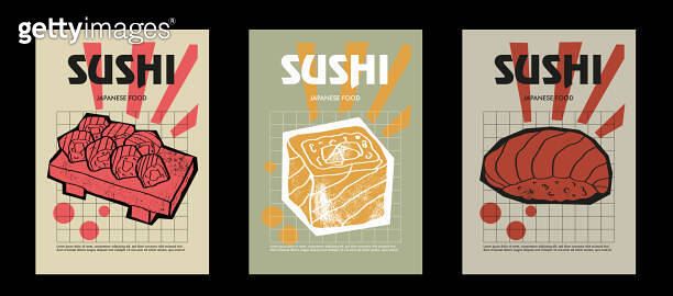 Japanese sushi set. Price tag or poster design. Set of vector ...