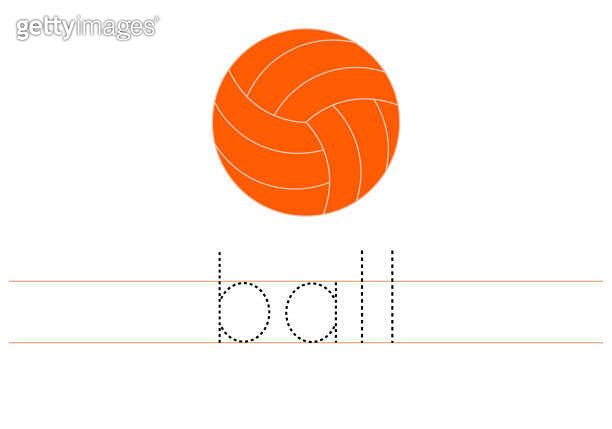 Trace word ball. English worksheet for kids. Cartoon colorful ball ...