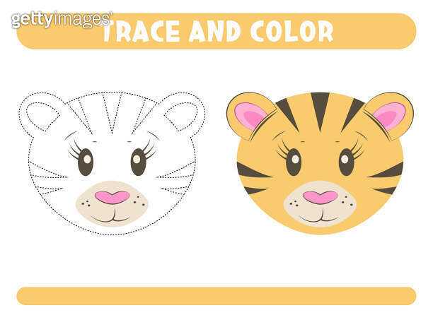 Trace and color cute tiger. Worksheet for kids (1496606212) 일러스트, 무료 ...