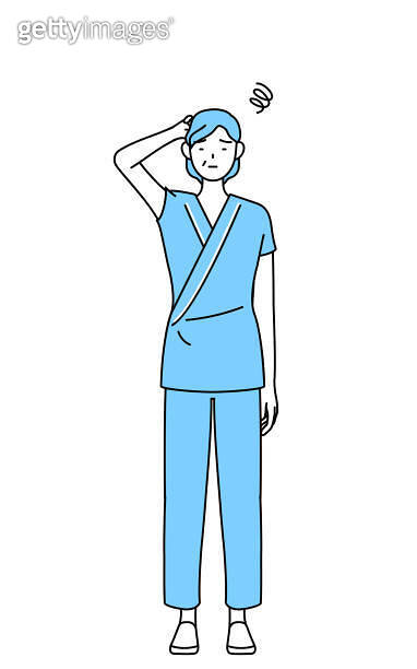 Middle-aged and senior female admitted patient in hospital gown ...