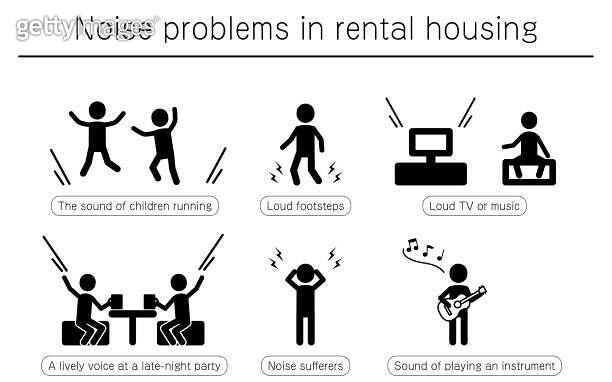Set of illustrations of common noise problems in rental properties ...