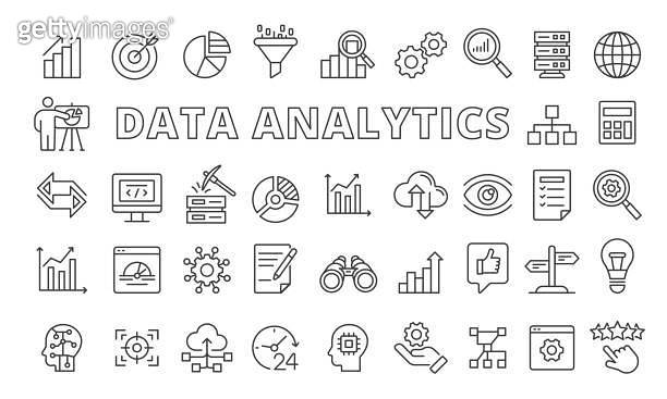 Set of Data analytics icons in line design .Data visualization, Charts ...