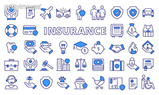 Set of insurance blue icons in line design. insurance vector flat ...