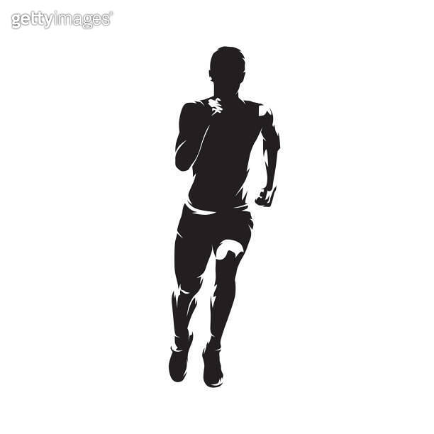 Run, running man, isolated vector silhouette, ink drawing, front view ...