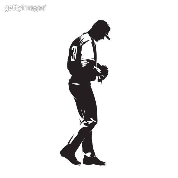 Baseball player, pitcher standing, side view. Isolated vector ...
