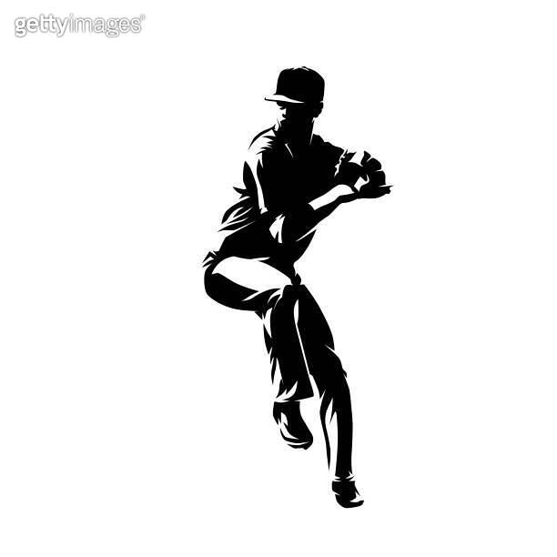 Baseball pitcher throwing logo. Isolated vector silhouette (1742518934 ...