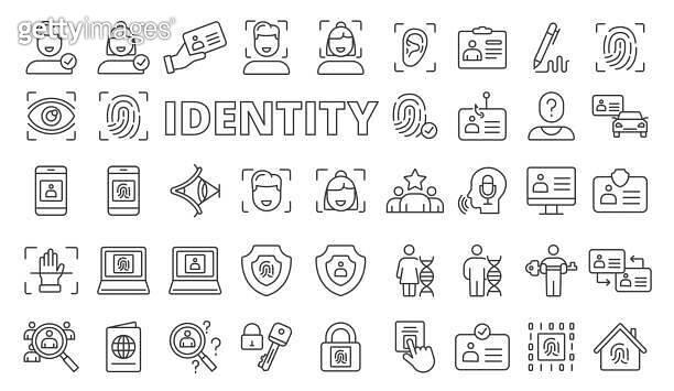 Set of identity icons in line design . Identification, fingerprint ...
