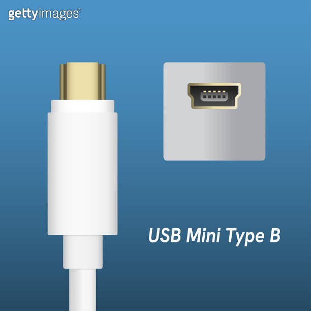 Mini USB type B super speed Cable Plugs and socket Isolated on Blue ...