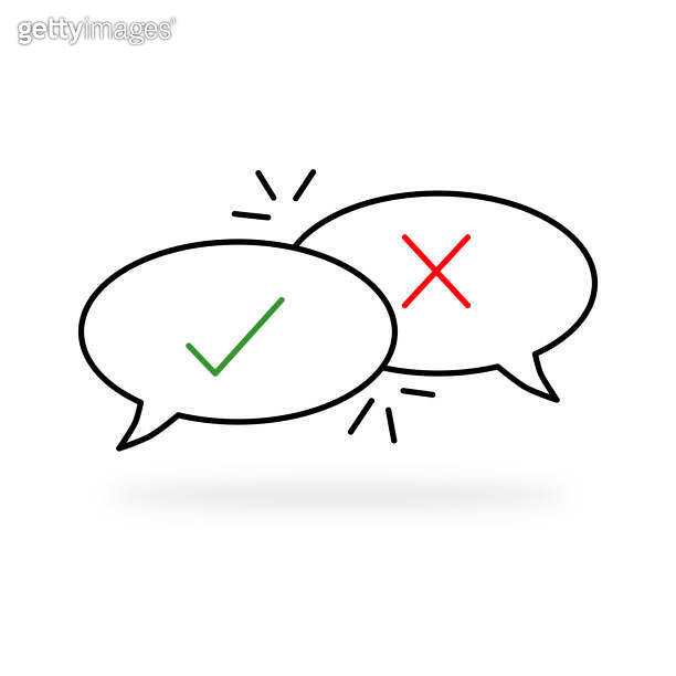 False or true icon check balloon, survey decision, ticked speech bubble ...