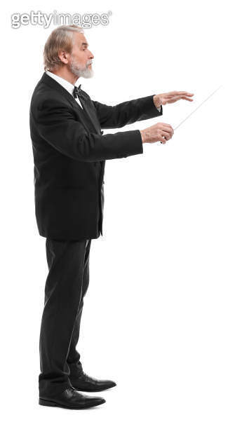 Professional conductor with baton on white background 이미지 (1468276980 ...