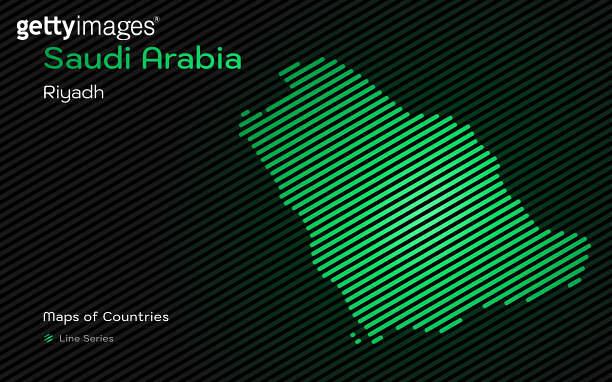 Saudi Arabia Green Map with a capital of Riyadh Shown in a line Pattern ...