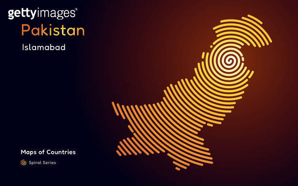 Abstract gold map of Pakistan with circle lines. identifying its ...