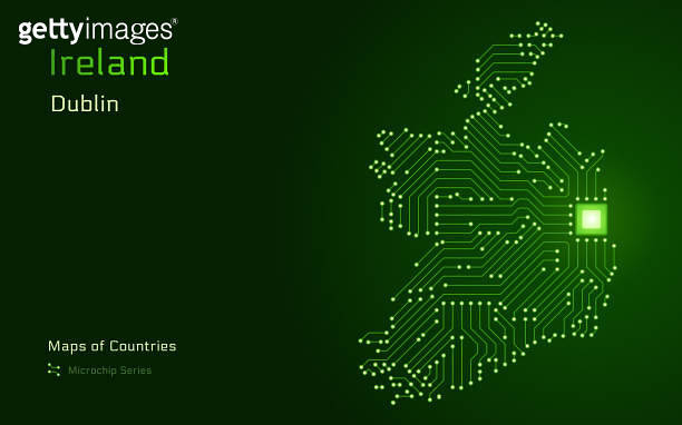 Ireland Map with a capital of Dublin Shown in a Microchip Pattern with ...