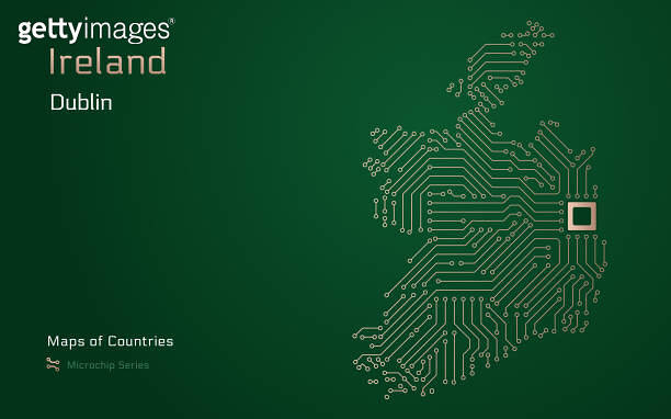 Ireland Map with a capital of Dublin Shown in a Microchip Pattern with ...