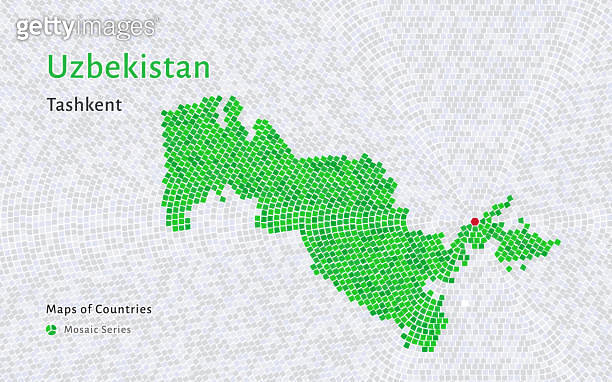 Uzbekistan Map with a capital of Tashkent Shown in a Mosaic Pattern ...