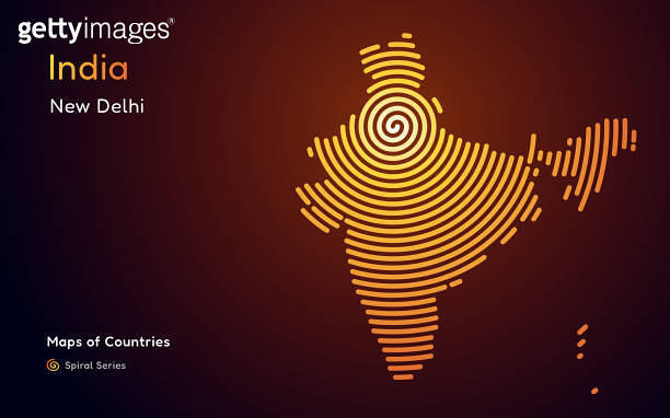 Abstract gold map of India with circle lines. identifying its capital ...