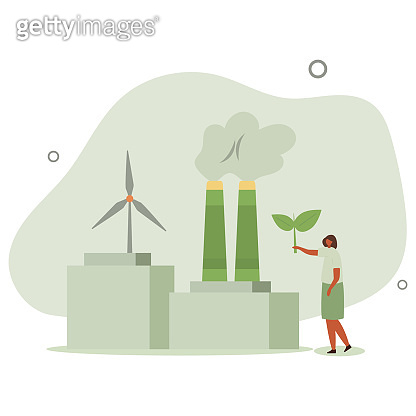 sustainable clean factory with renewable energy. Climate change concept ...