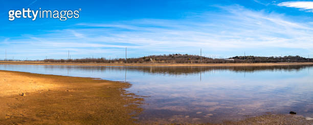 Tranquil sunny landscape of curving cove at Lake Fort Phantom Hill in ...